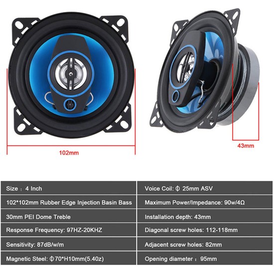 Comely 2 Adet 4 "300W Araba Hoparlörü Set Hoparlör Kolay Fiyatı