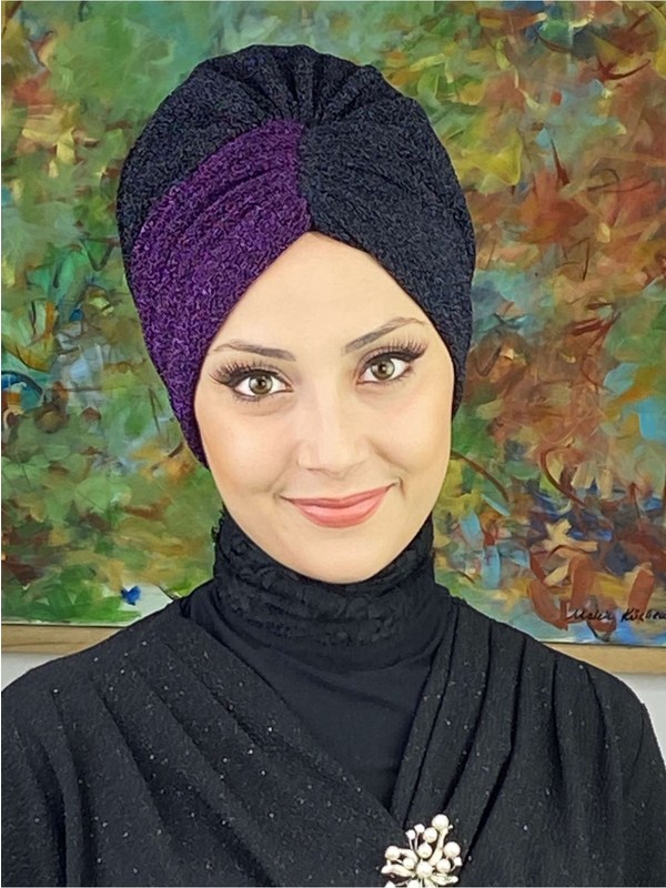 Butik Ambar Sultan Model Siyah Mor Çift Renkli Büzgülü Dış Fiyatı