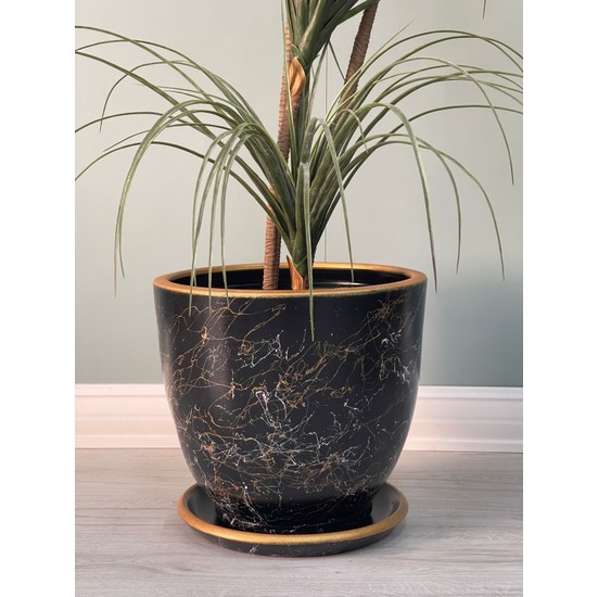 Odka U Saksı Tabaklı 30 Cm Lily Siyah Gold Beyaz Mermer Fiyatı
