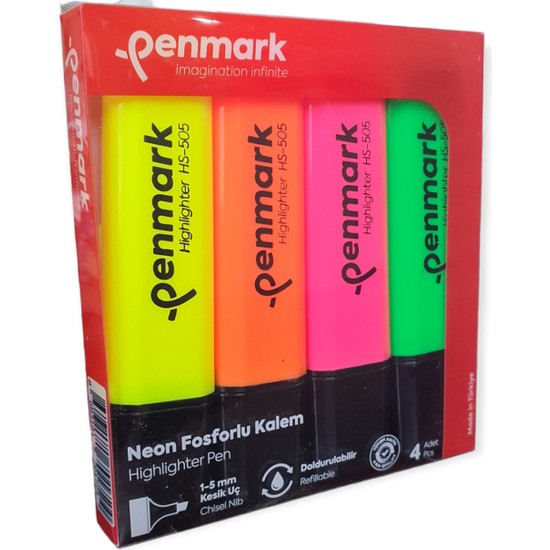 Penmark 4 Renk Neon Fosforlu Kalem Seti 4'lü Paket Fiyatı