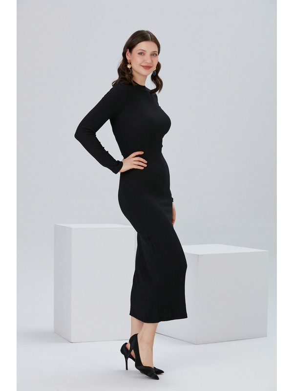 BRAKO TEKSTİL Kadın Bisiklet Yaka Düz Dar Uzun Elbise Fiyatı