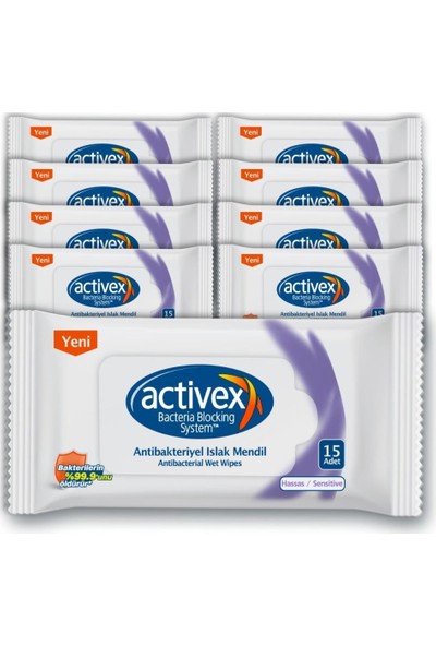 Activex Antibakteriyel Cep Boy Islak Mendil Hassas x 9 Adet Activex Antibakteriyel Cep Boy Islak Mendil Hassas x 9 Adet