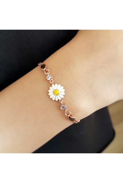 Gümüş Pazarım Papatya Motifli Gümüş Bileklik