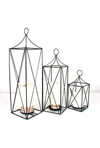 Full 3lü Ferforje Siyah Fener Mumluk