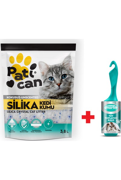 Patican Silika Kristal Kedi Kumu 3.8 lt + Tüy Toplayıcı Rulo Patican Silika Kristal Kedi Kumu 3.8 lt + Tüy Toplayıcı Rulo
