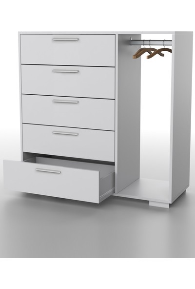 Dekorex SFR-104-BEYAZ -Beş Çekmeceli Giysi Raylı Yüksek Şifonyer