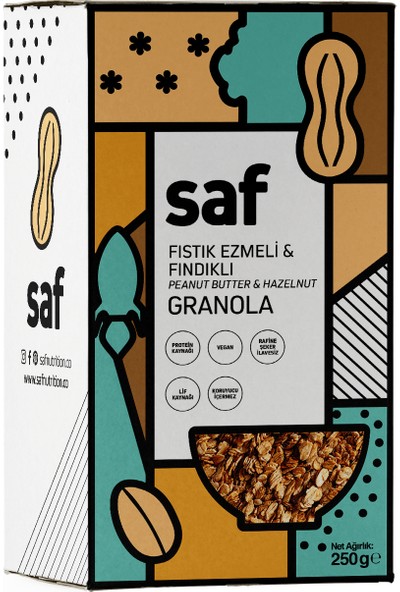 Saf Nutrition Fıstık Ezmeli & Fındıklı Granola, 250 gr Saf Nutrition Fıstık Ezmeli & Fındıklı Granola, 250 gr