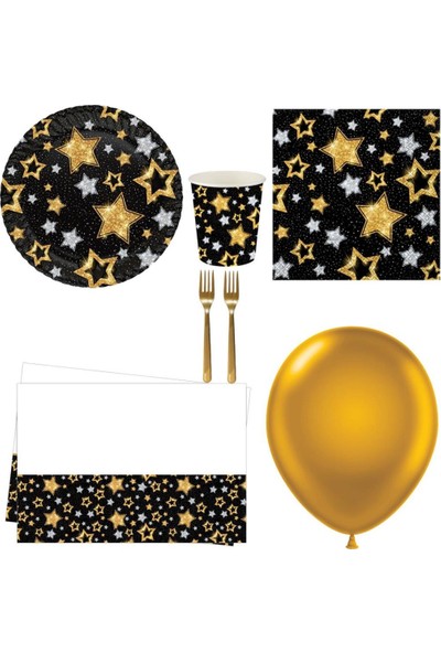 Partipan Yıldızlar Siyah Doğum Günü Konsepti 8 Kişilik