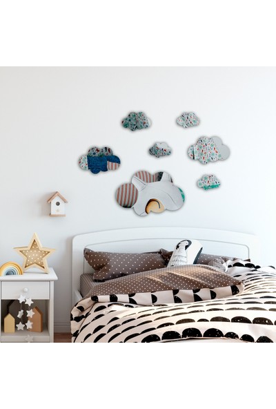 Dez Bulutlar Dekoratif Duvar Aynası 7 Parça