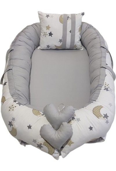 Bebek Atölyesi Gri Ayyıldız Desenli Yastık Detaylı Babynest