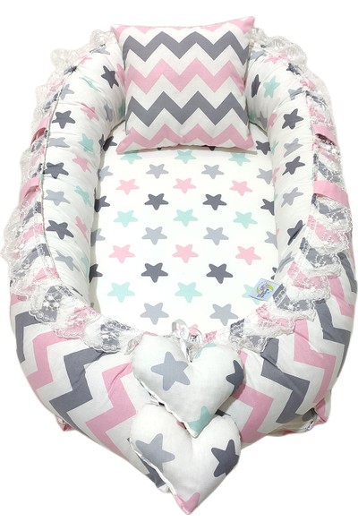 Bebek Atölyesi Pembe Gri Zigzag Desenli Babynest