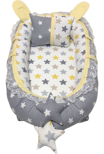 Bebek Atölyesi Gri Sarı Karışık Yıldız Desenli Kulaklı Babynest Bebek Atölyesi Gri Sarı Karışık Yıldız Desenli Kulaklı Babynest