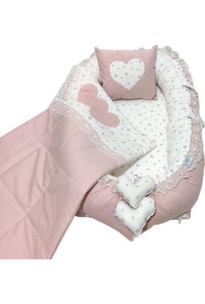 Bebek Atölyesi Pudra Yıldız Desenli Babynest ve Yorgan Bebek Atölyesi Pudra Yıldız Desenli Babynest ve Yorgan