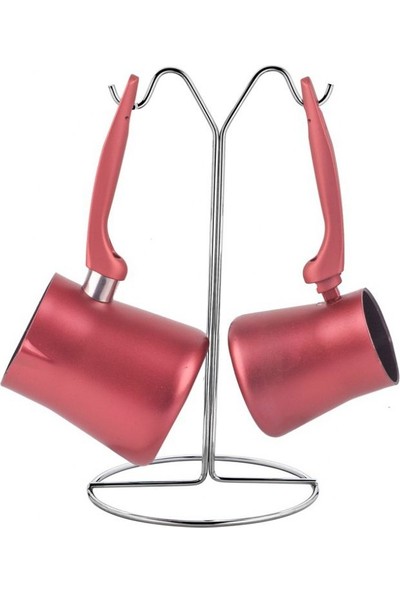 Taç Titanyum Askılı 2'li Cezve Seti Bordo