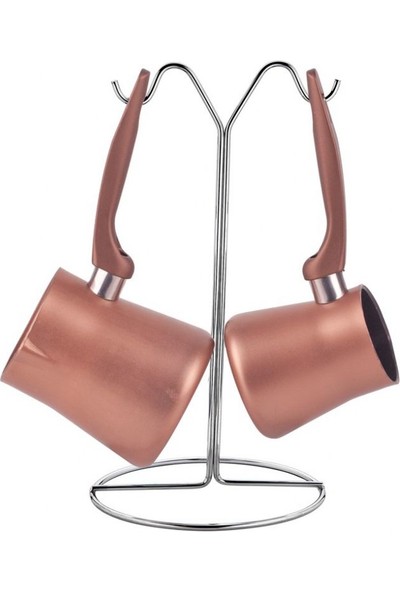 Taç Titanyum Askılı 2'li Cezve Seti Bronz