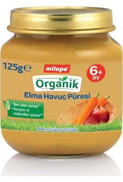 Milupa Organik Elma Havuç Püresi Kavanoz 125 g 6+ Ay