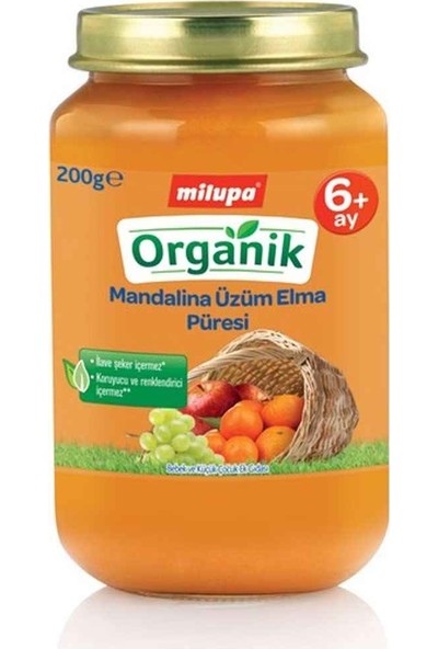 Milupa Organik Mandalina Üzüm Elma Püresi Kavanoz 200 g 6+ Ay