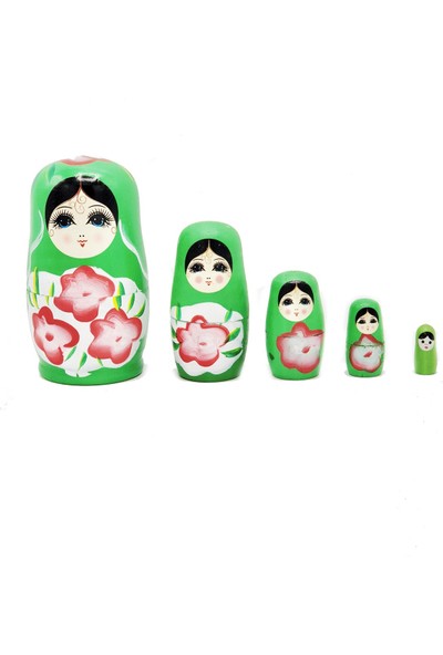 Dünyadan Hediyeler Ahşap Matruşka Bebek 5 li Set Yeşil No.2 Dünyadan Hediyeler Ahşap Matruşka Bebek 5 li Set Yeşil No.2
