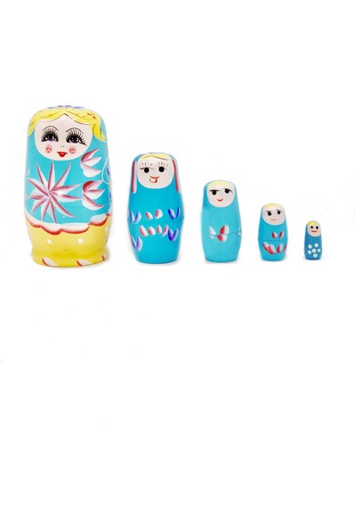 Dünyadan Hediyeler Ahşap Matruşka Bebek 5 li Set Mavi Dünyadan Hediyeler Ahşap Matruşka Bebek 5 li Set Mavi