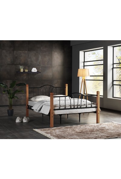 Argimo Pastel Ahşap Dikeç Başlıklı Çift Kişilik Yatak Odası Metal Karyola 140 x 190 Argimo Pastel Ahşap Dikeç Başlıklı Çift Kişilik Yatak Odası Metal Karyola 140 x 190