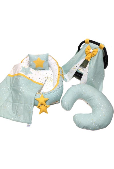 Bebek Atölyesi Yeşil Sarı Galaksi Desenli 6 Parçababynest Set