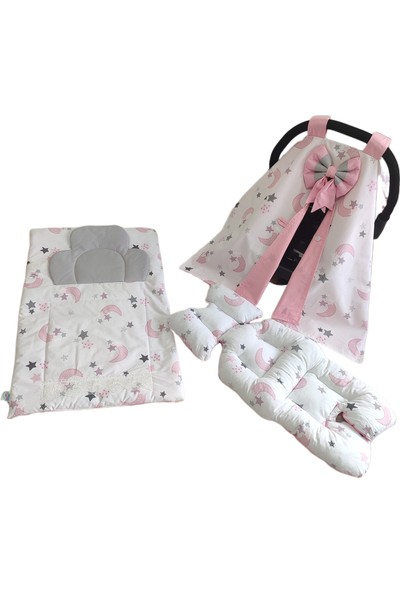 Bebek Atölyesi Pembe Ay ve Yıldız Desenli Puset Örtüsü , Mnideri ve Altaçma Minderi Bebek Atölyesi Pembe Ay ve Yıldız Desenli Puset Örtüsü , Mnideri ve Altaçma Minderi