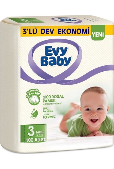 Evy Baby Bebek Bezi 3 Beden 5 - 9 kg 100'lü