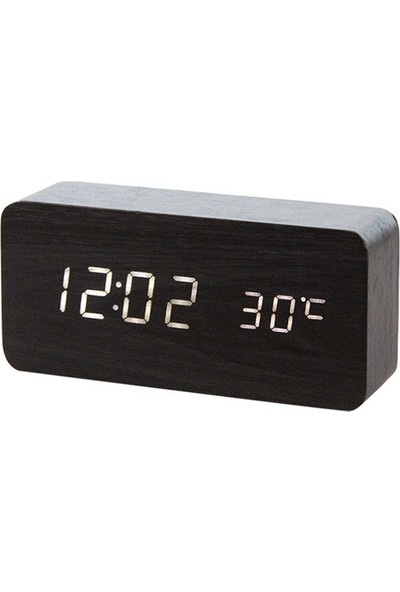 Valkyrie LED Ahşap Alarmlı Masa Saati Sıcaklık Göstergeli