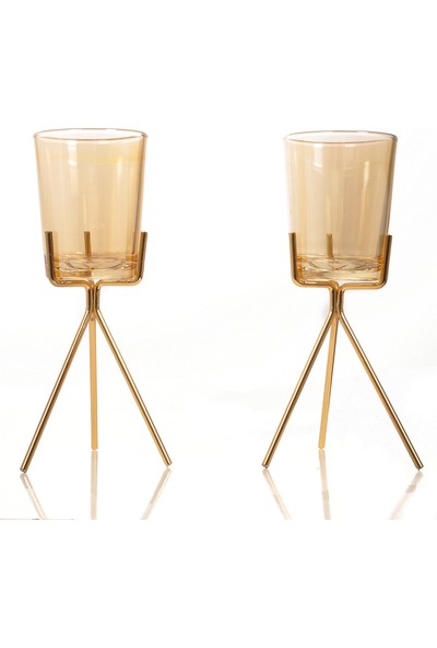 Zevi Zera Gold Rengi Metal Ayaklı 2'li Mumluk Zevi Zera Gold Rengi Metal Ayaklı 2'li Mumluk