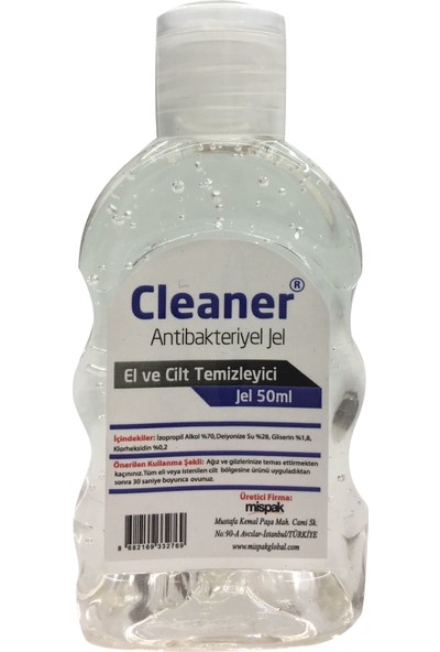Cleaner Antibakteriyel Jel - El ve Cilt Dezenfektanı 50 ml x 10 Adet Cleaner Antibakteriyel Jel - El ve Cilt Dezenfektanı 50 ml x 10 Adet