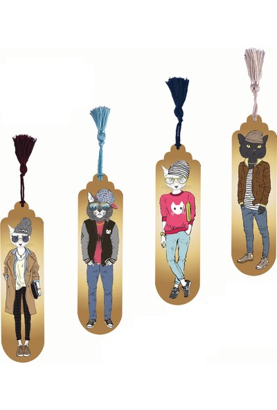 Pictor Gift Metal Püsküllü City City Bang Bang Kedili Kitap Ayracı Seti 4'lü