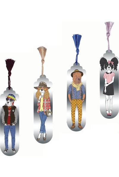 Pictor Gift Metal Püsküllü Bow-Wow Köpekli Kitap Ayracı Seti 4'lü