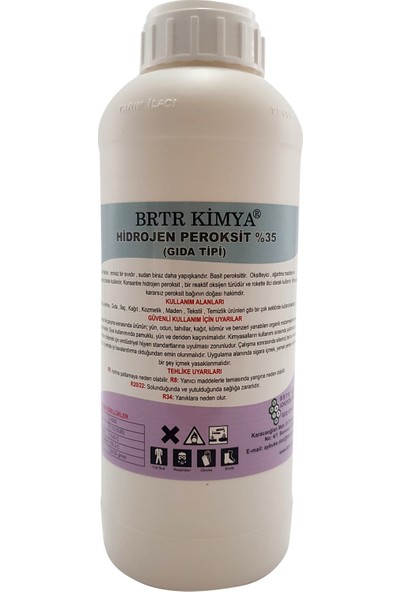 Brtr Kimya 500Ml %35 Hidrojen Peroksit - Food Grade Gıda Tipi - Avrupa İthal Brtr Kimya 500Ml %35 Hidrojen Peroksit - Food Grade Gıda Tipi - Avrupa İthal