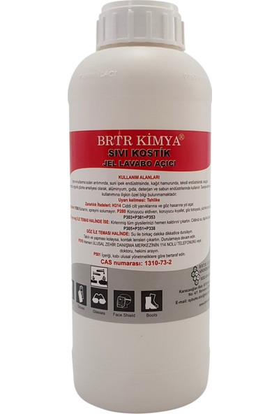 Brtr Kimya Jel Lavabo Açıcı 1Kg - Saf Sıvı Kostik Brtr Kimya Jel Lavabo Açıcı 1Kg - Saf Sıvı Kostik