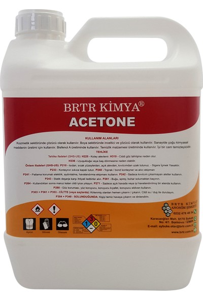 Brtr Kimya Aseton 5 Lt Temizlik Solventi Ve İnceltici Brtr Kimya Aseton 5 Lt Temizlik Solventi Ve İnceltici