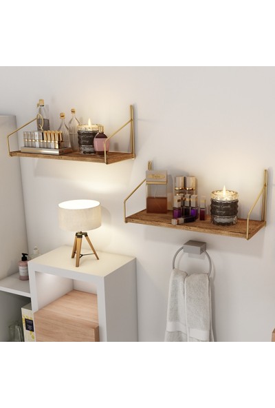Bino Duvar Rafı Dekoratif Kitaplık Mutfak Banyo Altın Renk 2'li Set Bino Duvar Rafı Dekoratif Kitaplık Mutfak Banyo Altın Renk 2'li Set