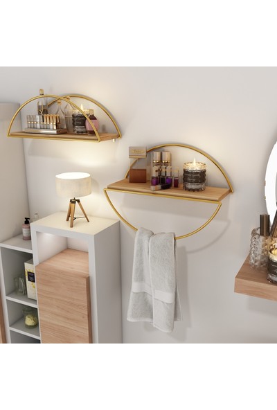 Bino Duvar Rafı Dekoratif Kitaplık Mutfak Banyo Altın Renk Elips 2'li Set Bino Duvar Rafı Dekoratif Kitaplık Mutfak Banyo Altın Renk Elips 2'li Set