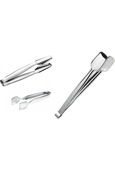 Nehir Çelik Buz Maşası - Şeker Maşası Izgara Maşası 3'lü Set