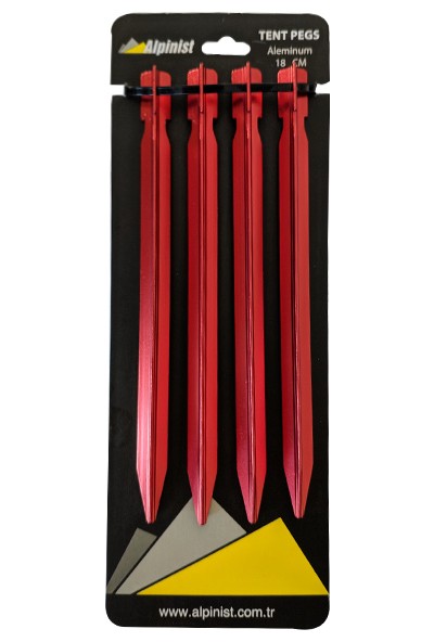 Alpinist Alüminyum 6061 Çadır Kazığı 18 cm Kırmızı 4'lü Alpinist Alüminyum 6061 Çadır Kazığı 18 cm Kırmızı 4'lü