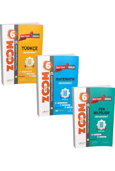 Günay Yayınları Zoom Serisi 6. Sınıf Türkçe Matematik Fen Bilimleri Deneme Seti