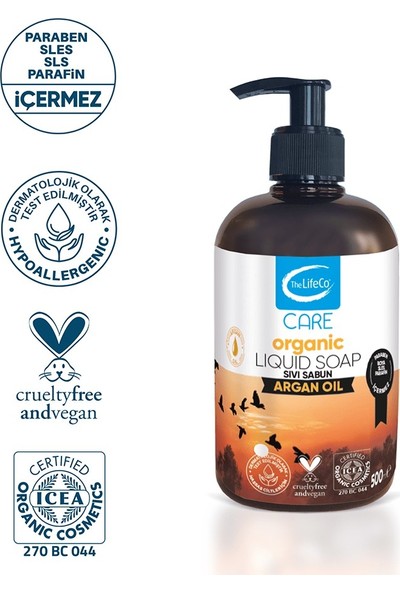 TheLifeCo Care Bitkisel, Organik Argan Yağı Sıvı Sabun 500 ml (Vegan ve Hipoalerjenik. Hassas Ciltlere Özel) TheLifeCo Care Bitkisel, Organik Argan Yağı Sıvı Sabun 500 ml (Vegan ve Hipoalerjenik. Hassas Ciltlere Özel)