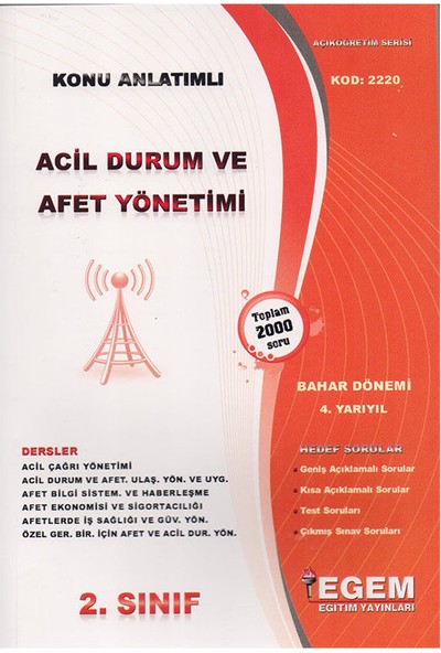 Egem Yayınları Acil Durum Ve Afet Yönetimi 2. Sınıf 4. Yarıyıl Bahar Konu Anlatımlı Soru Bankası
