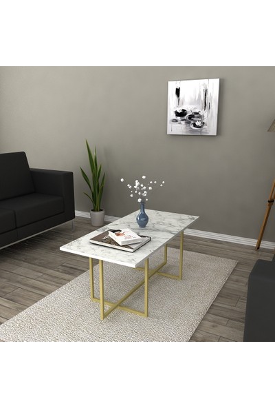 Matte Craft Bella Orta Sehpa Gold Ayak Beyaz Mermer Desen Ahşap Matte Craft Bella Orta Sehpa Gold Ayak Beyaz Mermer Desen Ahşap