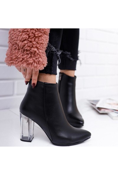 Limoya Madeline Siyah Şeffaf Ökçeli Sivri Bot