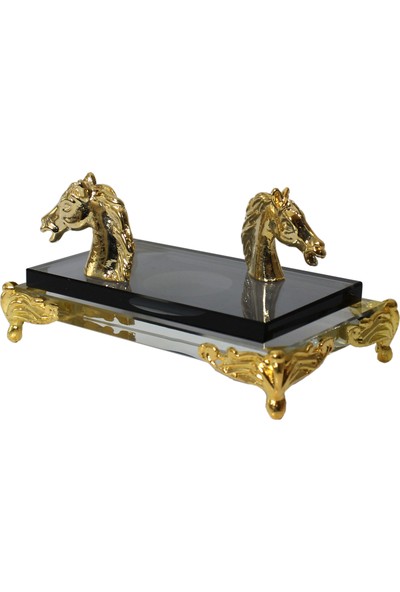 Ikiyıldız Kristal AS111 Masaüstü Altın Çift At Başlı Kristal Kartvizitlik