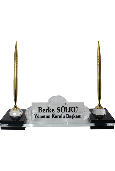 Ikiyıldız Kristal AS091 Kişiye Özel Masaüstü Kristal Kartvizitlik Kalemlik Isimlik Seti