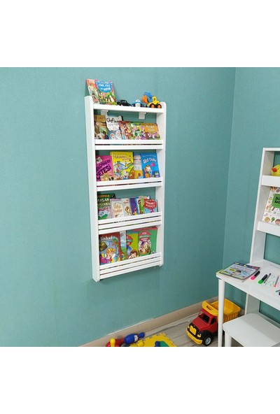 Emdief Home - Montessori Kitaplık 4 Raflı - Anaokulu Kitaplığı - Kreş Kitaplığı