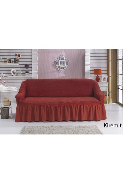 Karna Home 3 Kişilik Pamuklu Koltuk Kanepe Örtüsü Kiremit