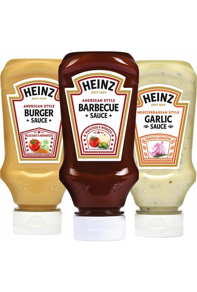 HEINZ Gurme Sos Seti - 3'lü 250 ml American Burger + 250 ml Barbekü + 250 ml Sarımsak Sos HEINZ Gurme Sos Seti - 3'lü 250 ml American Burger + 250 ml Barbekü + 250 ml Sarımsak Sos