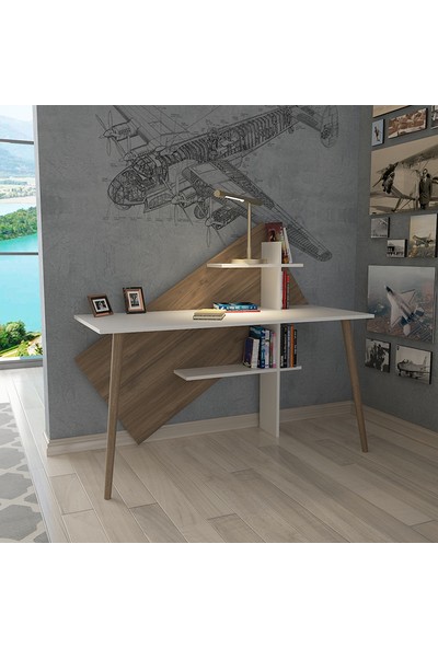 Lagomood Rüzgar Çalışma Masası Ceviz - Beyaz
